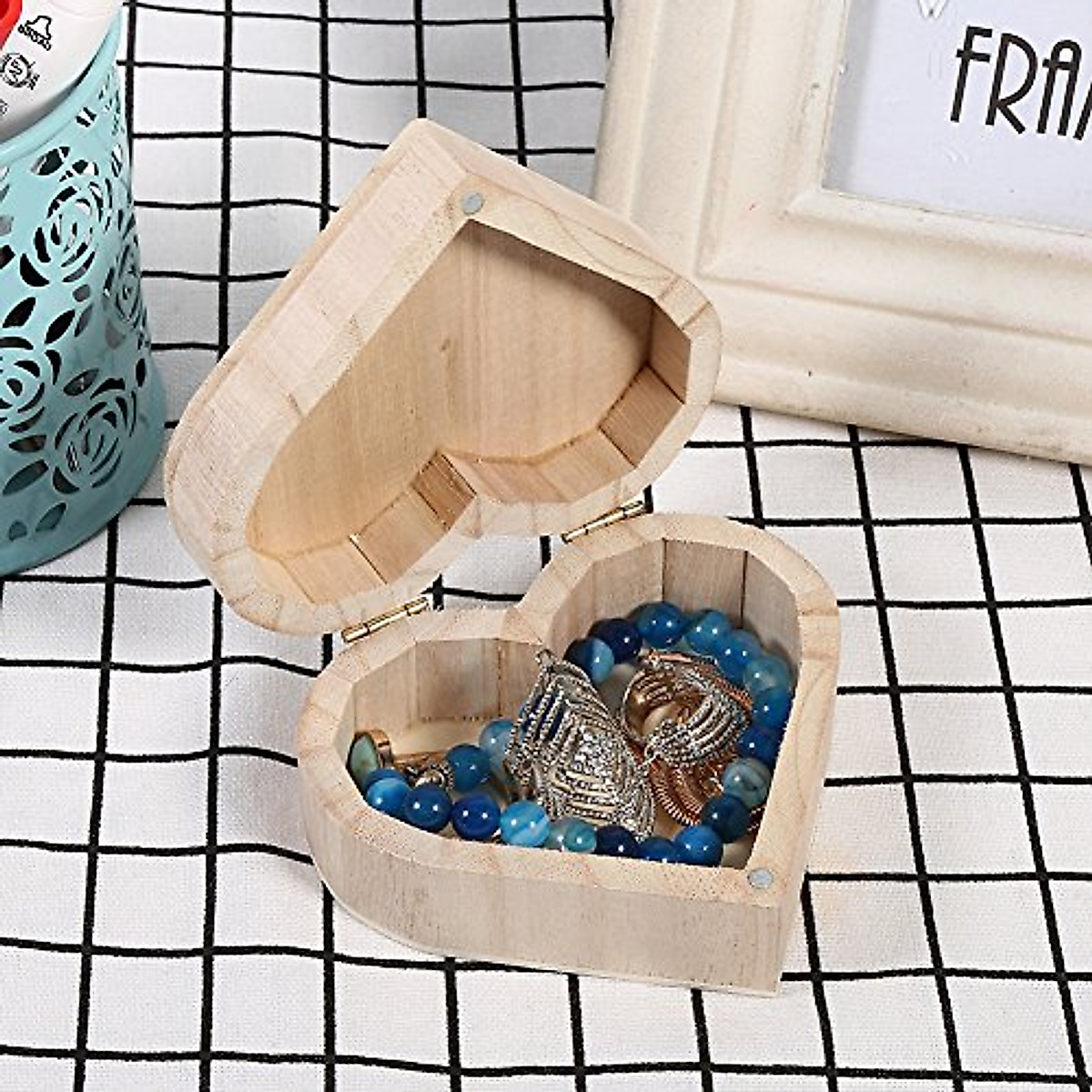 Yosoo Handcrafted Wooden Storage Box Heart Shaped Jewelry Box Container Organizer Portable