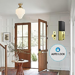 Lockly Vision Smart Lock, Camera Video Two-Way Audio 6-in-1 Keyless Entry Door Lock with Doorbell Fingerprint Door Lock with APP Control Digital Keypad Wi-Fi Deadbolt Door Locks- Brushed Gold