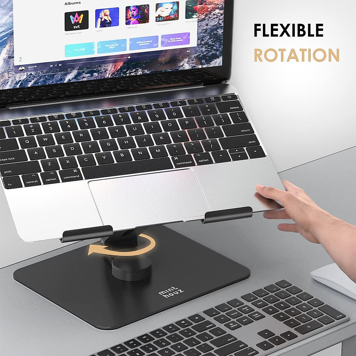 Minthouz 360° Swivel Laptop Stand for Desk, Aluminum Laptop Riser Foldable Laptop Holder Ergonomic Notebook Stand, Height Adjustable Computer Stand Fit for All Laptops 10-17 inch(Black)