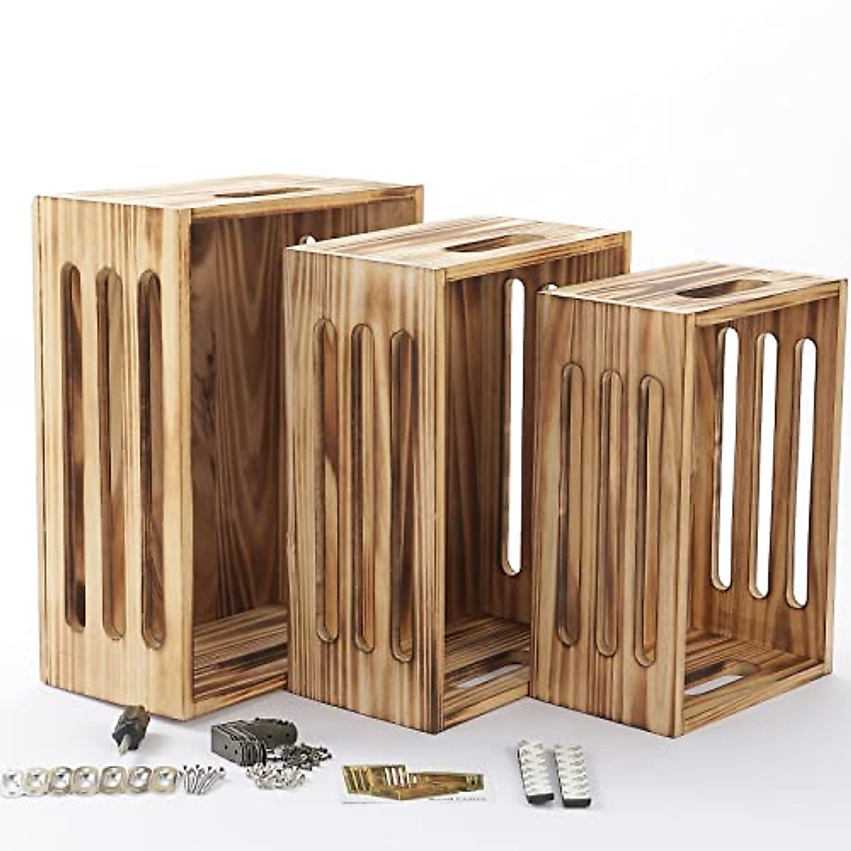 Set of 3 Nesting Wooden Crates ， Wall Mounted Wooden Basket ，Storage Crate Box for Storage, Display Risers, Decoration