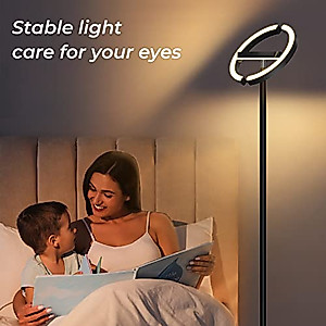 FIMEI Modern Floor Lamp, LED Bright Rotatable Ring Shaped Design Standing Lamp, Eye-Protecting Stepless Dimming, 3 Color Temperatures 3000K-6000K, Touch/Remote Control, for Living Room Bedroom Office
