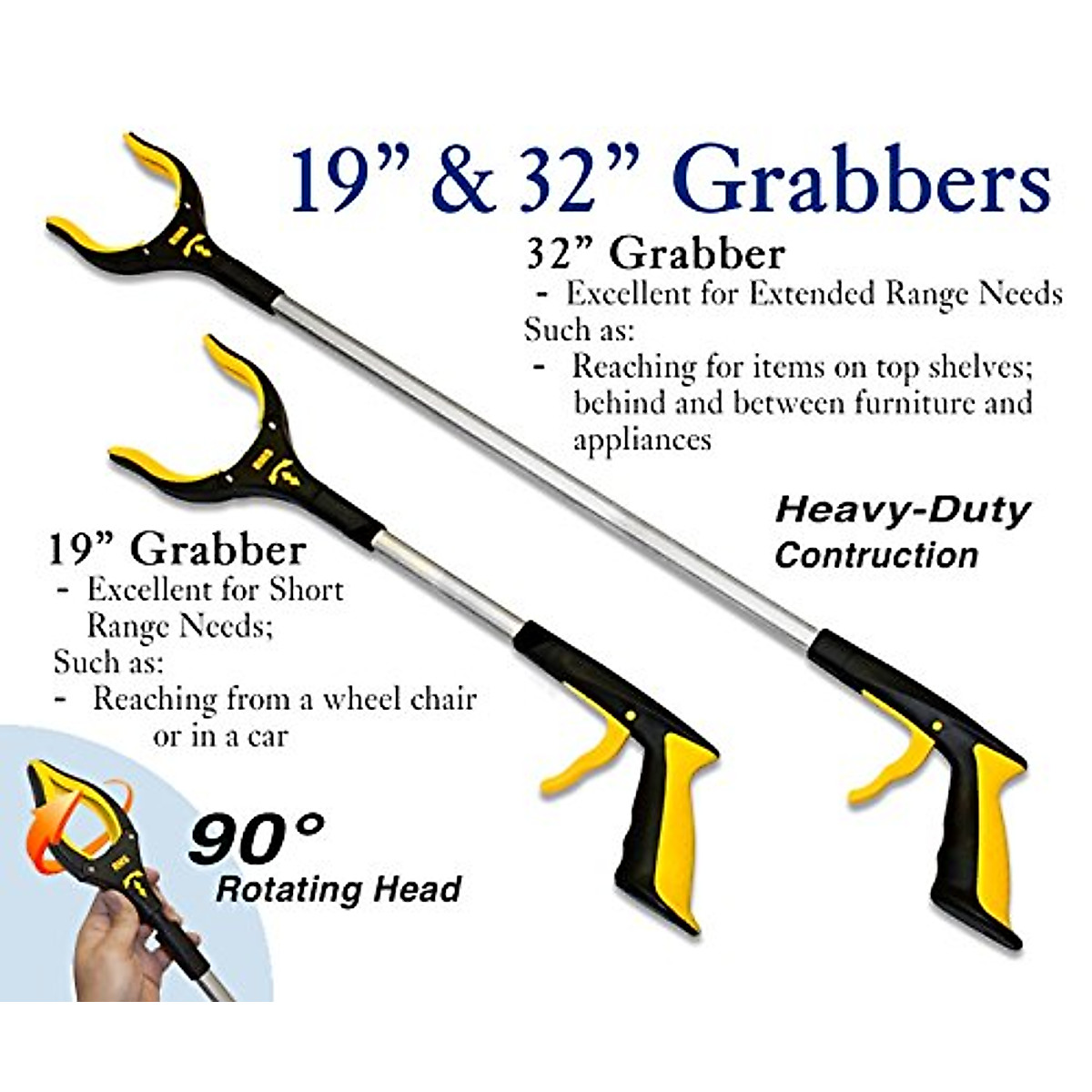 RMS Premium 7-Piece Hip Knee Replacement Kit with Leg Lifter, 19 and 32 inch Rotating Reacher Grabber, Long Handle Shoe Horn, Sock Aid, Dressing Stick, Bath Sponge - for Knee or Back Surgery Recovery