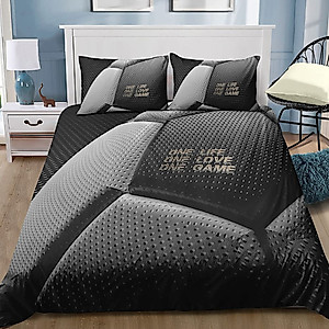 Suncloris 3D Sports Football Bedding Duvet Cover Set Men Teen Boys Soccer Ball Football Lover Bedding with Pillowcase Comforter Cover for Kids and Adults Bedspread Cover (Full)