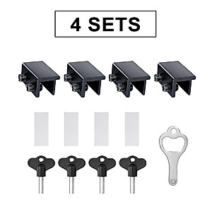 Window Locks,4 Sets Sliding Window Locks with Key for Vertical & Horizontal Sliding Windows Doors,Easv to Install,Adjustable Security Window Lock for Patio Bedroom Home and Office (Black)