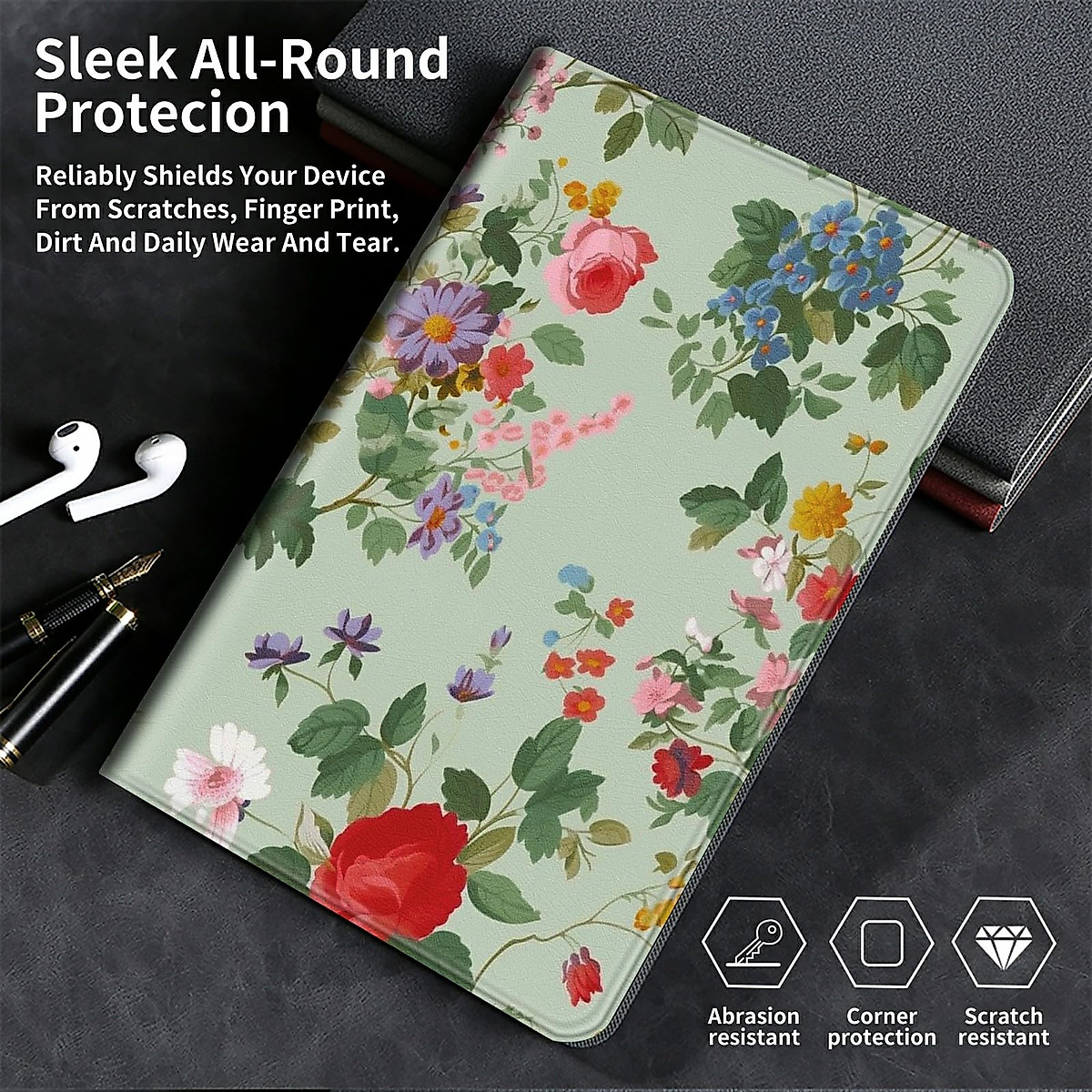 Case for All-New Kindle Fire HD 10 & 10 Plus Tablet 11th/13th Generation 2021/2023 Lightweight Smart Case Adjustable Stand Protective Cover with Auto Wake/Sleep - Vintage Floral Flowers