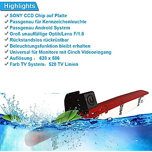 Car Third Roof Top Mount Brake Lamp Camera Brake Light Rear View Backup Camera for VW T6 Bus Transporter Business(1 Door) ab 2016 Bj (NO.1 Backup Camera)