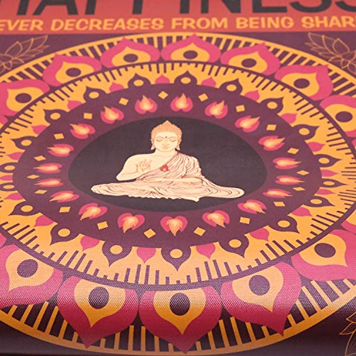 Buddha Wall Art Zen Decor Printed on Canvas with Scroll Wood Frame Hanger Poster Happiness Quote Motivational Home Decor Hanging Painting 15.7 x 27 inch… (buddha happiness)