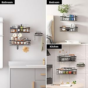 Maivotaf Shower Caddy Adhesive 3 Pack,Hanging Shower Caddy, Rustproof Stainless Steel Hanging Bathroom Organizer with Large Capacity for Bathroom, Kitchen, Countertop, Black, Matte Black