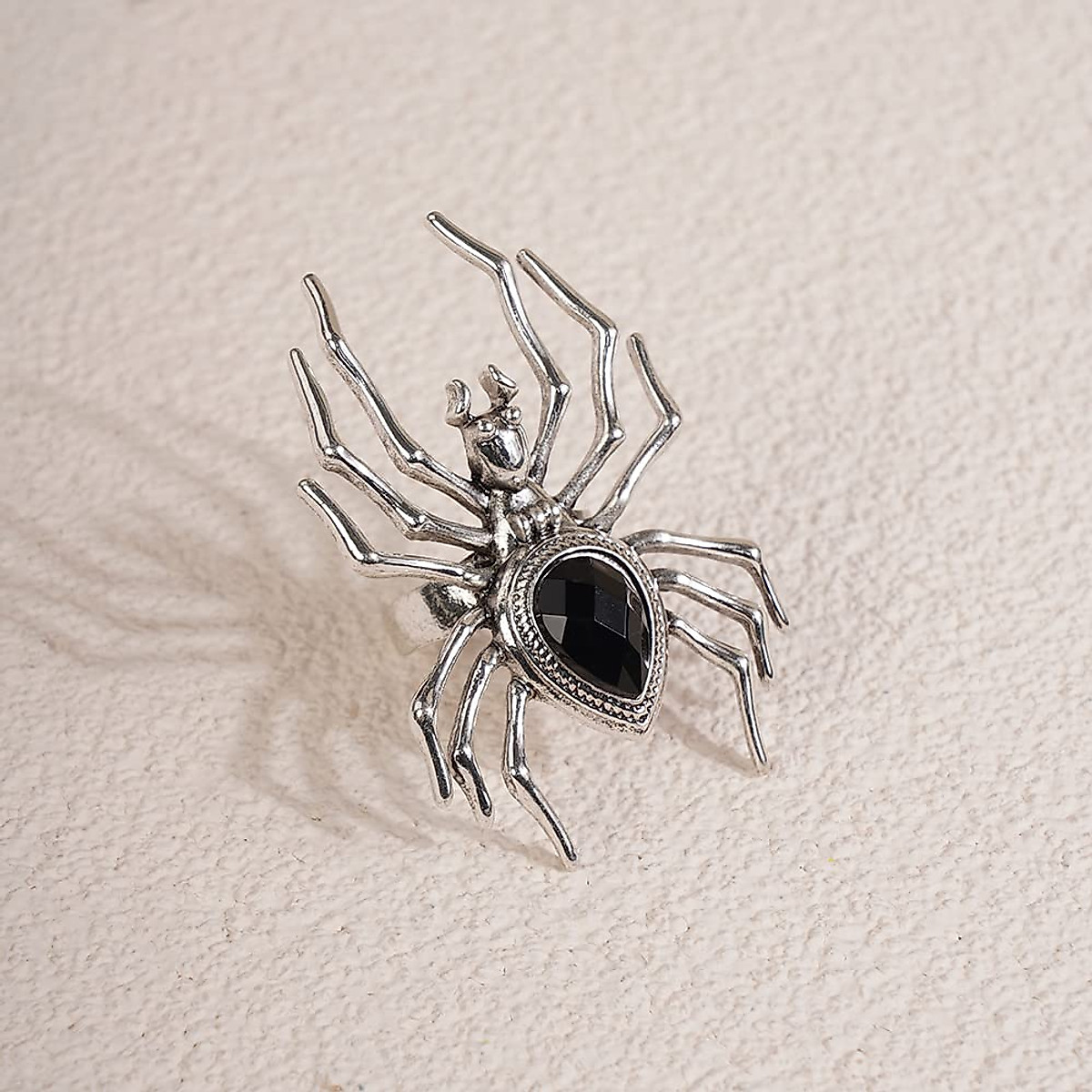 Jumwrit Spider Ring for Women Vintage Knuckle Ring Black Rhinestone Finger Ring Silver Extra Big Spider Ring Daily Festival Accessory for Girl