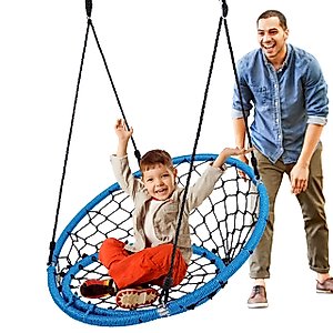 SereneLife Web Chair Swing, 35.5" Inch Hanging Netted Seat, All Season Round Swing for Tree and Indoor/Outdoor,Blue