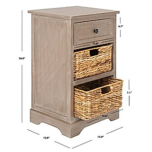 SAFAVIEH Home Collection Carrie White Wash/ Natural Wicker 3-Drawer Storage Nightstand Side Table (Fully Assembled)