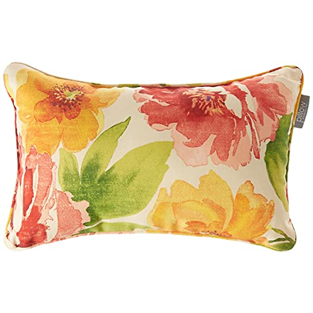 Pillow Perfect Bright Floral Indoor/Outdoor Accent Throw Pillow, Plush Fill, Weather, and Fade Resistant, Lumbar - 11.5" x 18.5" , Green/Orange Muree, 2 Count
