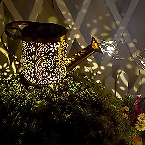 N/C Goking Solar Lights for Outdoor Garden Decor, Watering Can Lanterns Waterproof LED Light, Hanging Mental Yard Art Stake Patio Lawn Walkway & décor Gold Daisy