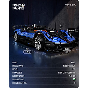 Nifeliz Pagemi ZR, Iconic Sports Car Building Model Toy, Collectible Race Car Display Set for Adult Gift Giving (2,289 Pieces)