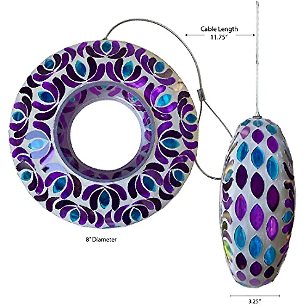 Lily's Home Hanging Outdoor Fly Through Wild Bird Feeder, an Excellent Addition to Any Garden, Mosaic. 8 Inches. Purple and Blue