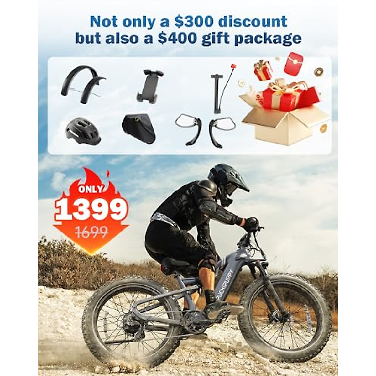 PUCKIPUPPY Electric Bike for Adults, 750W Motor, 48V 20AH Samsung Cells Battery Adult Electric Bicycles, 26" Fat Tire Full Suspension Ebike, 30MPH Beach Mountain E Bike, Shimano 7 Speed, 75Miles Range