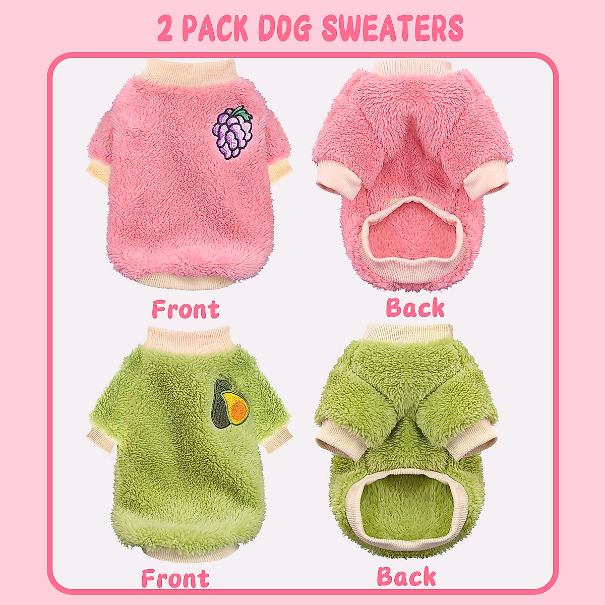 2 Pieces Puppy Sweater Dog Sweater for Small Girl Dogs Girl Dog Clothes Winter Warm Fleece Chihuahua Clothes Cute Style Dog Clothes Thick Pet Clothing (X-Small)