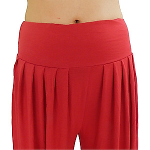 Lovely Creations Women's Drape Harem Pants Best for Dance, Yoga, Pilates, Belly Dance Fitness, Lounging - Super Soft Aladdin Pants Free Size (S-XL) (JS Red)
