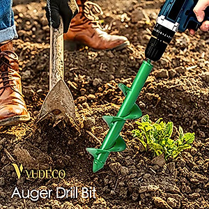 VUDECO Garden Auger Drill Bit for Planting 2 PCS, Bulb Planter Tool, Auger Post Hole Digger, Easy Garden Drill Auger Bit Planting, Spiral Drill Bit, Earth Planting Auger for Cordless Drill - Green