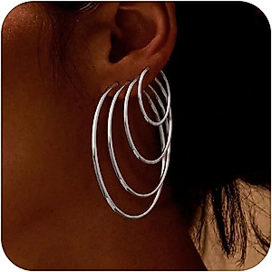 4 Pairs Silver Plated Hoop Earrings for Women Lightweight Hypoallergenic Silver Hoops Stainless Steel Hoop Earrings Loop Earrings Set
