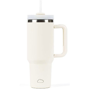 Cozy Steel 40 oz Tumbler with Handle and Straw Lid - Insulated Reusable Stainless Steel Travel Mug for Hot and Cold Beverages, Water Bottle, Iced Coffee Cup (Cream)