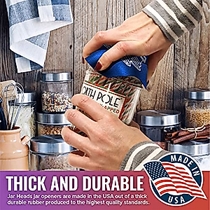 JAR HEADS Rubber Jar Opener Gripper Pad 4 Pack - Thick 5 Inch Grippers for Opening Jars Made in the USA - Jar Opener for Weak Hands & Seniors with Arthritis