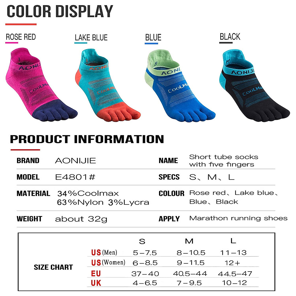 AONIJIE Toe Socks for Men and Women High Performance Athletic Five Finger Socks Soft,Comfortable and Breathable, Ankle-Medium