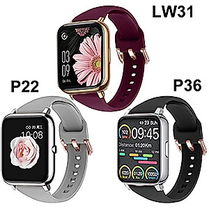 smaate Watch Band Compatible with P22 Donerton, Popglory, CanMixs, Kalinco 1.4inch, Motast Mugu Chalyh P36 P32, FirYawee P9 and compatible with AGPTEK LW31 Smartwatch, 3-pack, Slim Silicon replacement strap