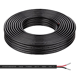 22 Gauge 2 Conductor Electrical Wire, 65.6ft 2pin Conductor Solid Core Wire, 22 AWG Insulated Stranded Hookup Wire, Flexible Extension Electrical Cord for LED Strip, Auto, 12/24 Volt Lighting