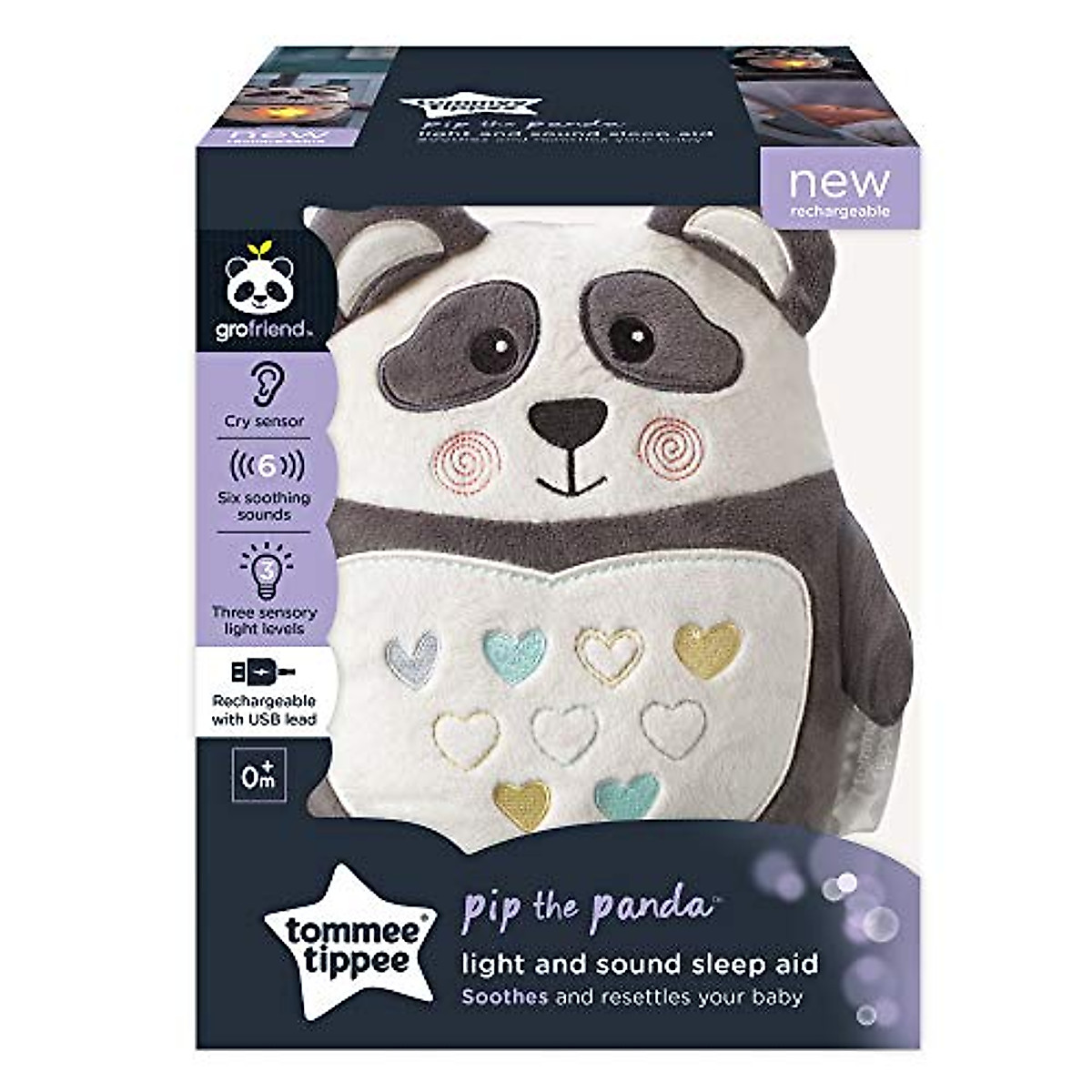 Tommee Tippee Rechargeable Light & Sound Sleep Aid - Pip The Panda, Black & White