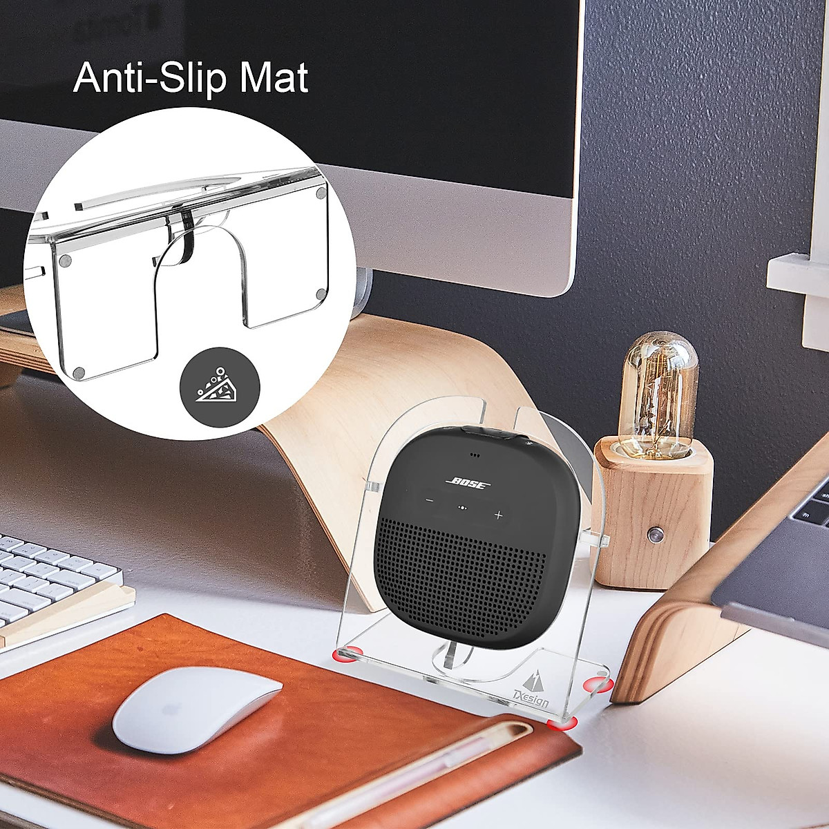 TXEsign Desktop Stand for Bose SoundLink Micro Portable Speaker, Acrylic Speaker Stand Holder Shop Display Stand Table Stand Holder Anti-Slip Base Stand (Transparent)