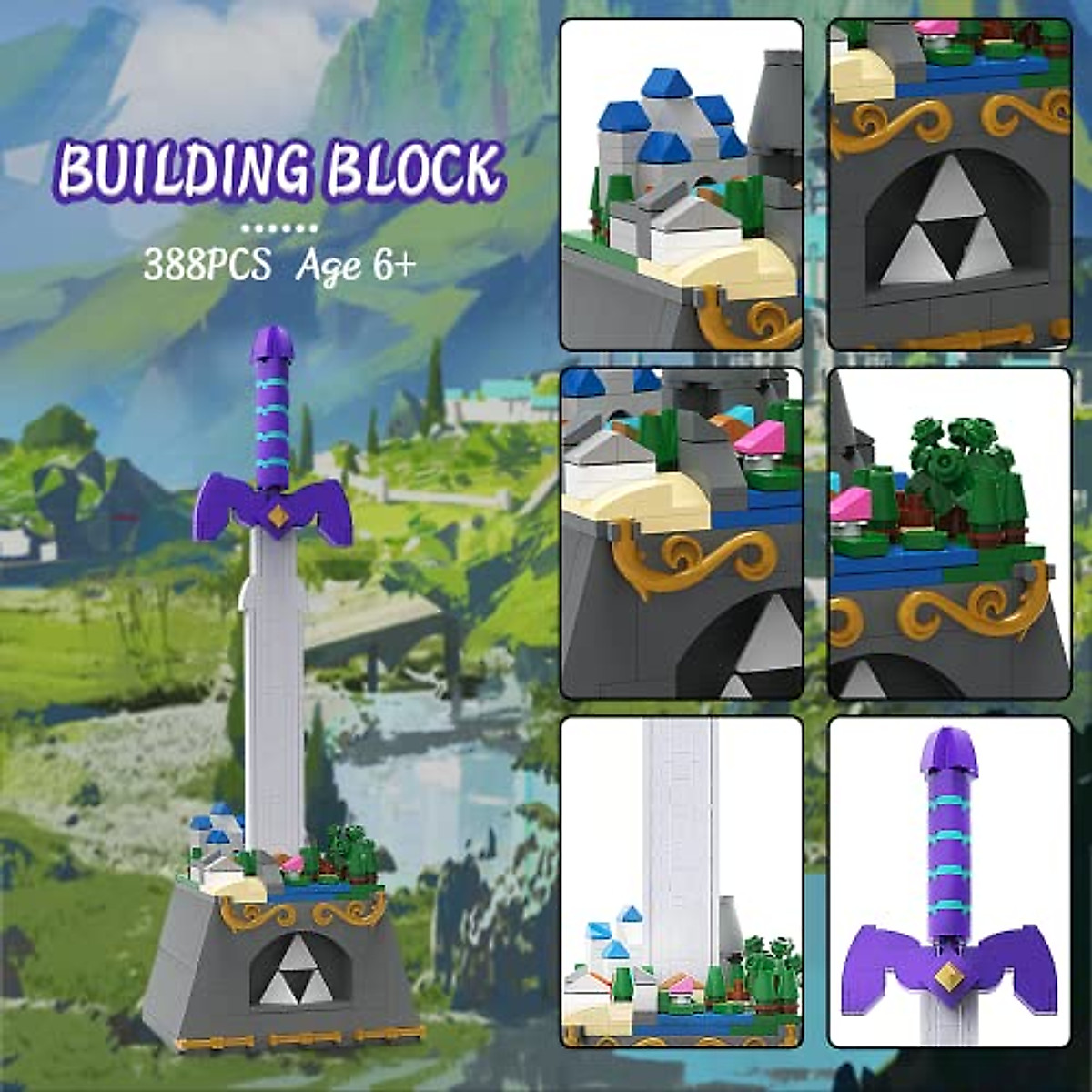 Xunsan Master Sword Building Kit, Micro Hyrule Castle Building Toys, Perfect BOTW Building Décor Set, Detachable Desktop Decorations, Birthday Gifts for Kids Boys Ages 6+ (388 Pieces)