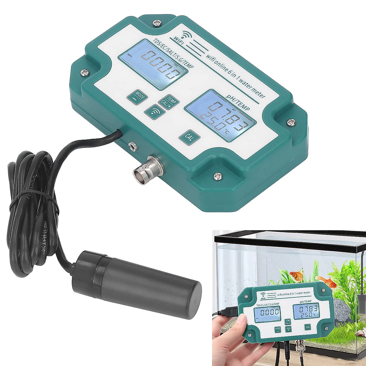 Water Quality Meter 6 in 1 TDS EC SG Salt Temperature Tester Salinity Monitor Real Time Transmission WiFi Connection Water Quality Detector Water Monitor