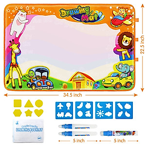 Kazswitle Water Drawing Mat, Kids Toys Painting Writing Coloring Mat, Mess Free Water Doodle Mat Magic Pens Educational Toys Halloween Xmas Gifts for 2 3 4 5 6 Year Old Girls Boys Kid Toddler