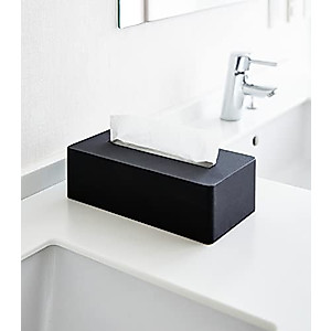 Yamazaki Home Rectangular Reusable Tissue Box Holder Cover Metal Container Case for Kitchen Bathroom or Bedroom Steel One Size Black