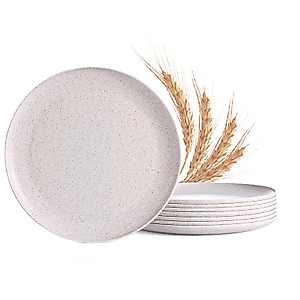 MISS BlG Dinner Plates,Plates,10 inches Plastic Plates Reusable Set of 8,for Children&Adult wheat straw dinnerware sets,No BPAs and No Chemical Dyes(Wheat White)