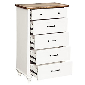 WAMPAT White Dresser for Bedroom with 5 Drawers, Tall Kids Dressers with Wide Chest of Drawers, Mid Century Modern Wooden Closet Storage Organizer, Samll Dressers for Living Room, Nursery, Hallway