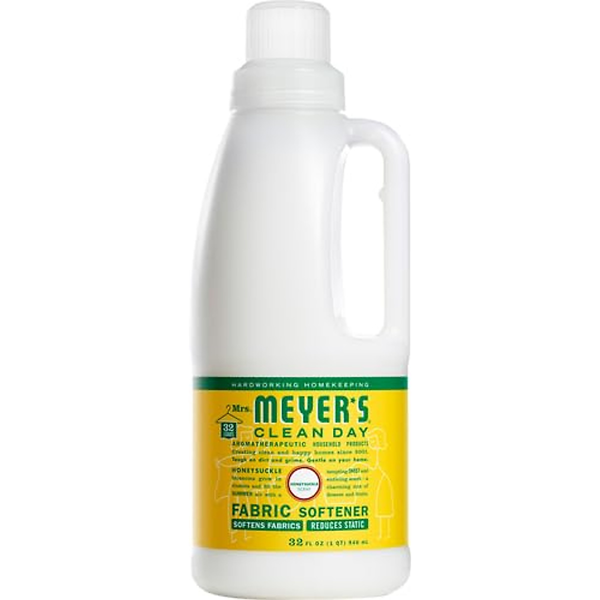MRS. MEYER'S CLEAN DAY Liquid Fabric Softener, Infused with Essential Oils, Paraben Free, Honeysuckle, 32 oz (32 Loads)