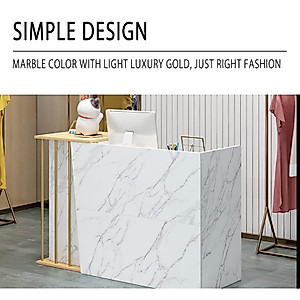 QUDEX Reception Desk Counter Desk for Checkout & Retail, Multifunctional Modern Transaction Counter Top, Standing Front Table for Office, Contemporary Reception Desk 120cm/47.2in White-Marble