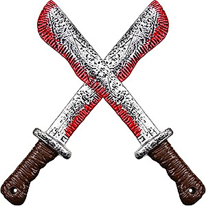 2 Pieces Halloween Butcher Knife Prop Machete Costume Prop Fake Realistic Bleeding Knife Toy for Halloween Party Zombie Costumes and Cosplay (Bloody Machete Style)