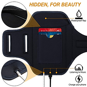 RUNBACH Armband for Samsung Galaxy S24/S23/S22/S21/S20/S10/S9/S8 up to 6.2", Water Resistant Running Exercise Gym Bag with Card Slot and Key Holder (Black)