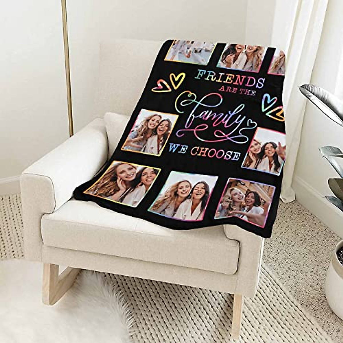 Artsadd Customized Best Friend Picture Blanket Custom Friend Birthday Gifts for Women, Friends are The Family We Choose Personalized BFF Throw Blanket Funny Friendship Gifts for Girl Sister 50x60