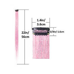 EUICAE Hair Extensions 1 Steel Comb for Free Clip in Hair Extensions Highlights Straight Long Hairpiece Hair Accessories for Girls Women Kids Doll Hair Pieces Colored Wigs Pieces (Cherry pink)