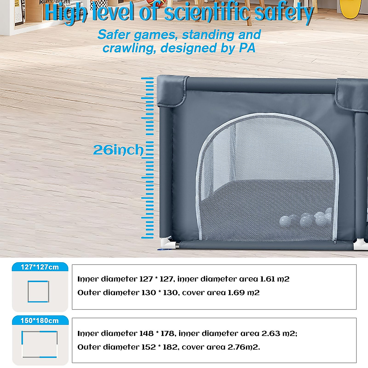 Baby Playpen, Playpen for Babies and Toddler, Baby Play Pen for Toddler, Large Baby Playard with Gate, 59×71IN Sturdy Safety Baby Fence with Anti-Slip Base,Play Yard Indoor Outdoor Kid Activity Center