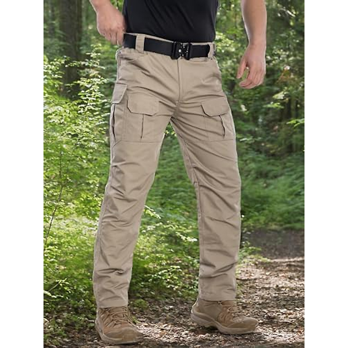 NAVEKULL Men's Outdoor Tactical Pants Rip Stop Lightweight Waterproof Military Combat Cargo Work Hiking Pants Khaki