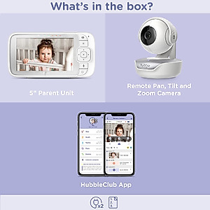 Hubble Connect 5" Smart Baby Monitor with Camera, Audio, NightVision; Pan Tilt Zoom; 2Way Talk & Room Temp Sensor, 1000ft Range, WiFi Baby Monitor with Smartphone App