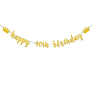 WEIANDBO Gold Glitter Banner,Pre-Strung,40th Birthday Party Decorations Bunting Sign Backdrops,Happy 40th Birthday