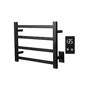 Topdattion Electric Towel Warmer | Super Thin | with Timer & Temperature Multi-Level Adjustments | Hardwired & Plug-in | 4 Bar Matte Black Finish