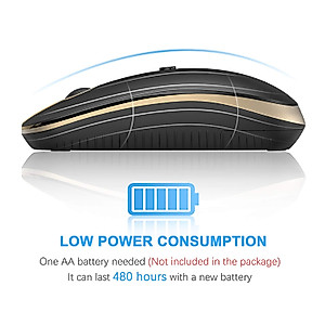 TechGarden Wireless Bluetooth Mouse, Dual Mode (Bluetooth 4.0 + USB) Silent Bluetooth Wireless Mouse with USB Nano Receiver, 3 DPI Levels for MacBook, Laptop, PC, Tablet - Black & Gold
