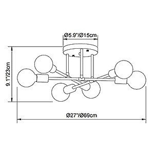 Dellemade Modern Sputnik Chandelier, 6-Light Ceiling Light, 6 LED Light Bulbs Included for Bedroom,Dining Room,Kitchen,Office (Gold)
